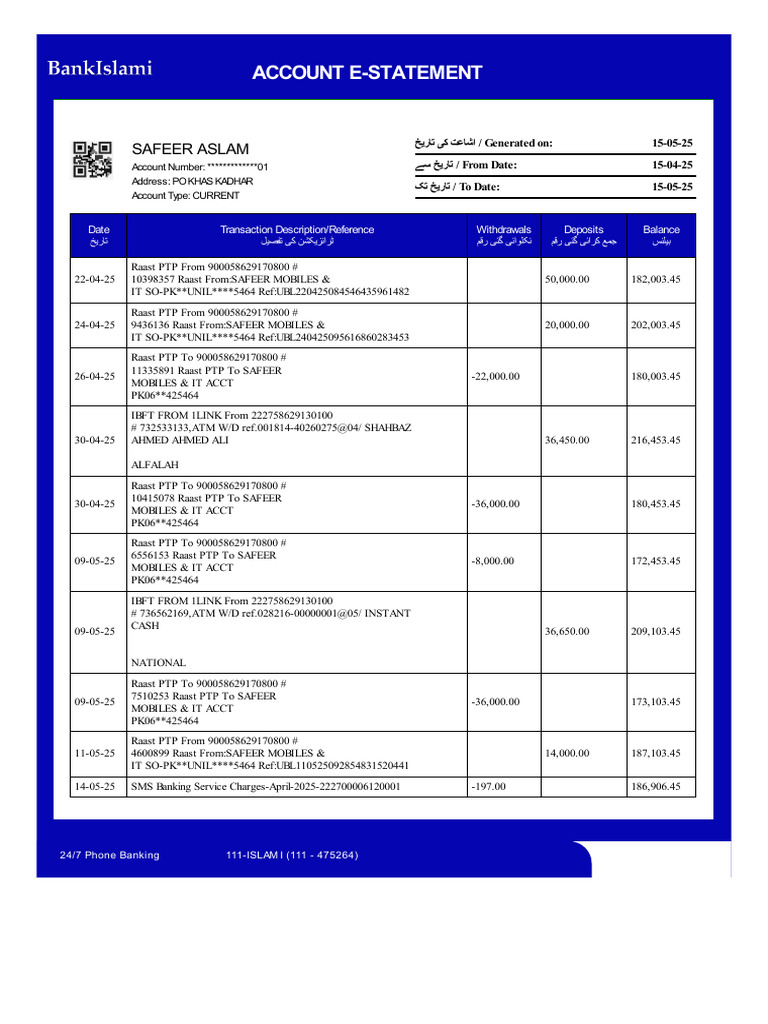 BankIslami Statement 15-04-25 To 15-05-25 | PDF | Mobile ...
