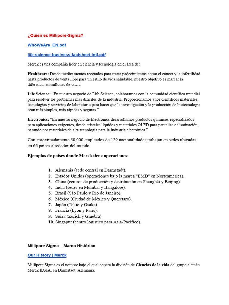 MilliporeSigma: Innovación en Ciencias de Vida | PDF