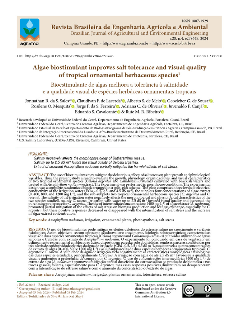 Algae Biostimulant Enhances Salt Tolerance | PDF | Ecosystem | Water