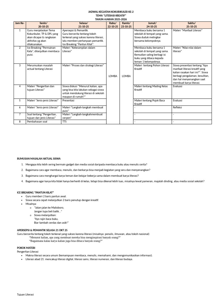 Tema 2-Jadwal Kokurikuler | PDF