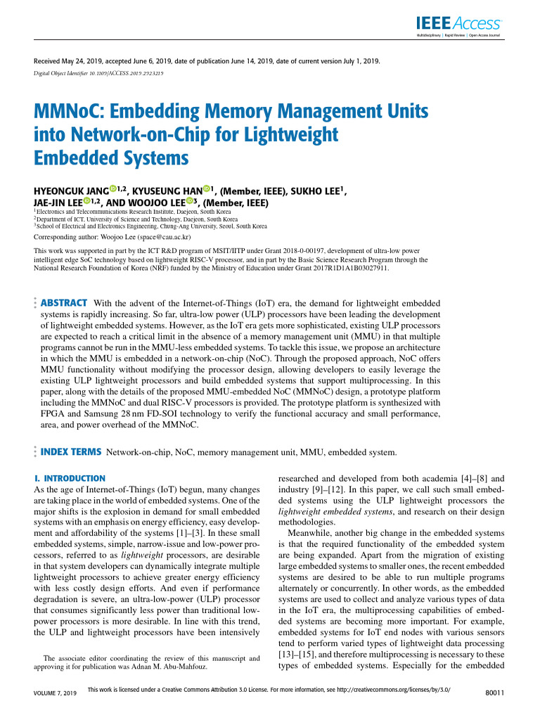 MMNoC Embedding Memory Management Units Into Network-on-Chip For Lightweight Embedded Systems ...