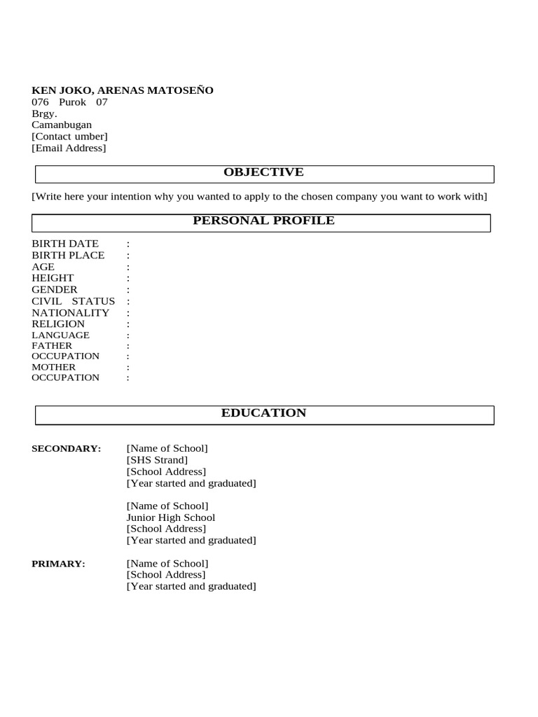 Ken Joko Arenas Matoseño Resume | PDF