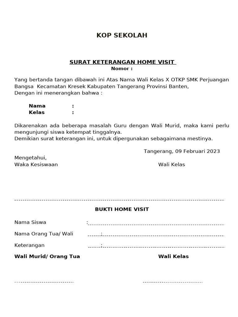 Surat Keterangan Home Visit Siswa | PDF