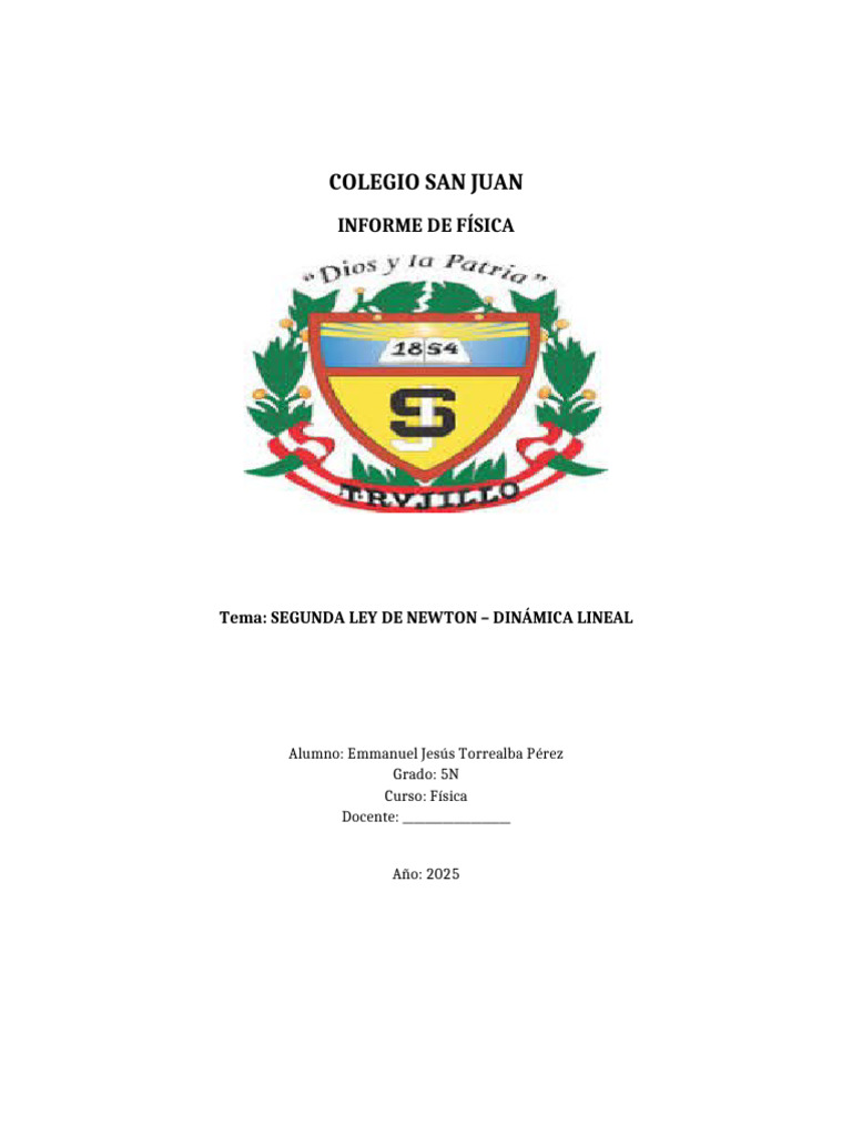 Informe Segunda Ley Newton - Docx de Emmanuel 5N | PDF | Masa | Fuerza