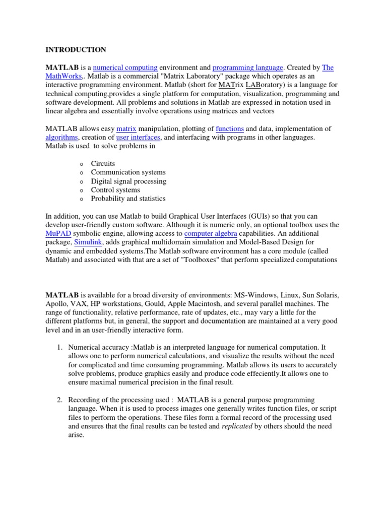 Numerical Computing Programming Language The Mathworks: Matlab Is A ...