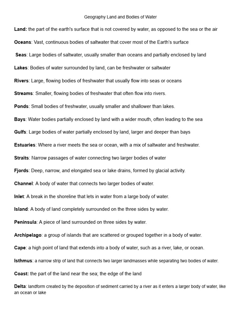 Land and Bodies of Water Forms | PDF