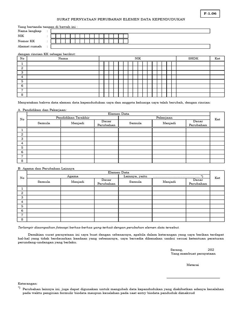 Template Formulir F-106 | PDF