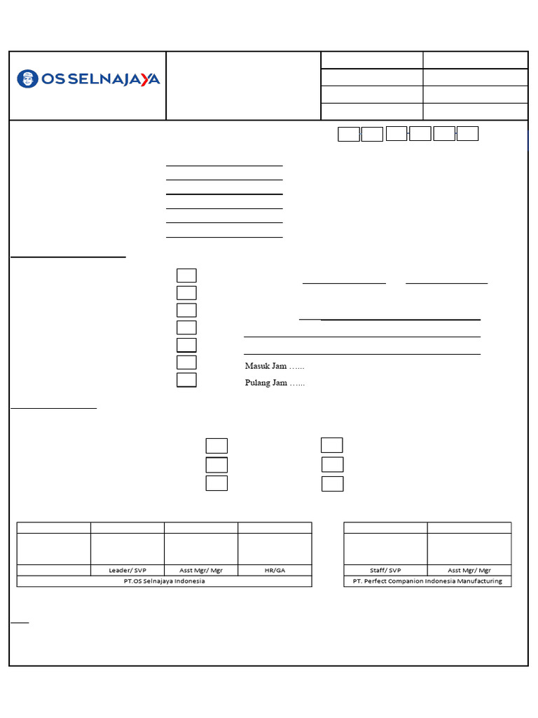 Form Kehadiran Cuti-Alfa-Terlambat MP OS Selnajaya - PCIM | PDF