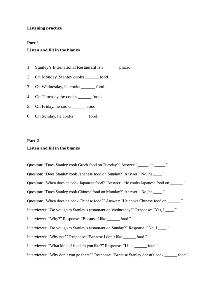 Listening Practice Present Tense | PDF
