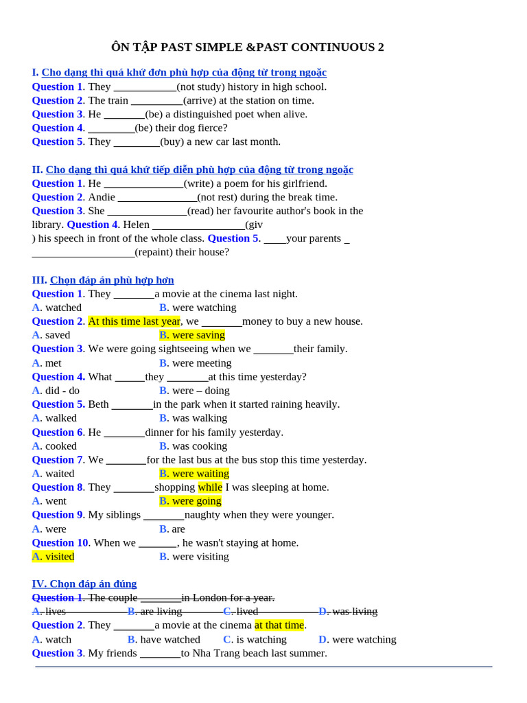 Ôn Tập Past Simple & Past Continuous 2 | PDF