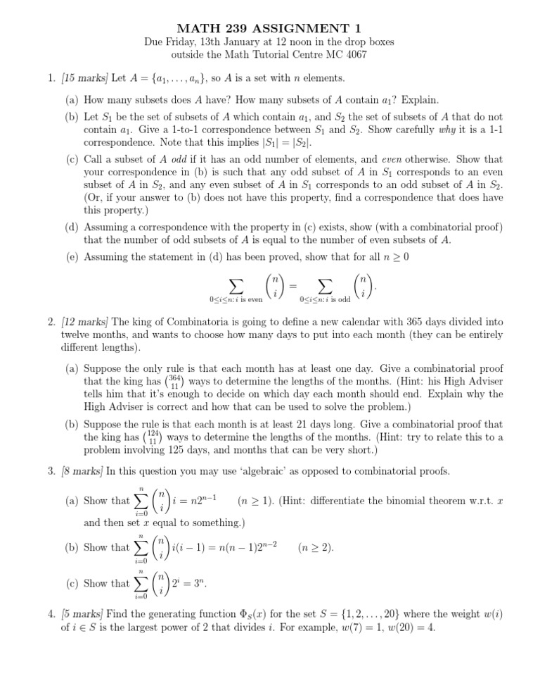 Math 239 Assignment 1 | PDF | Subset | Mathematical Proof