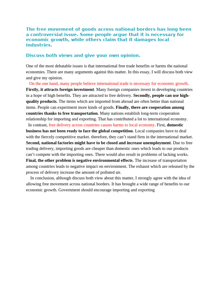 The Free Movement of Goods Across National Borders Has Long Been A ...