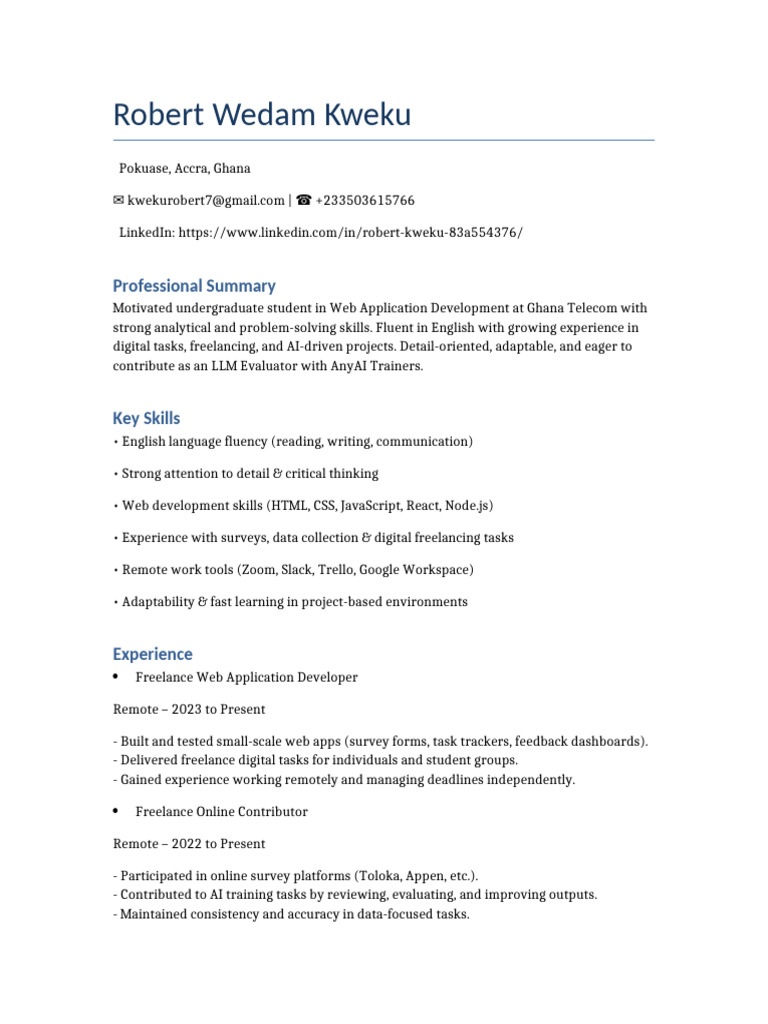 Robert Wedam Kweku CV | PDF