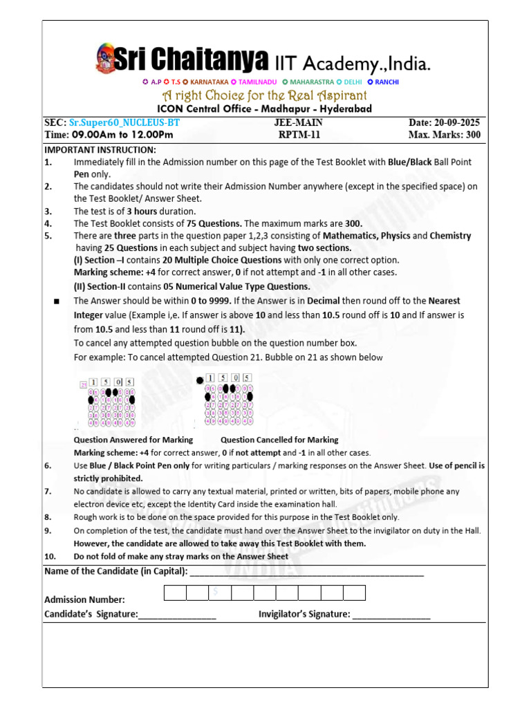 Questions For Jee Main RPTM 11 | PDF | Sodium | Hydroxide
