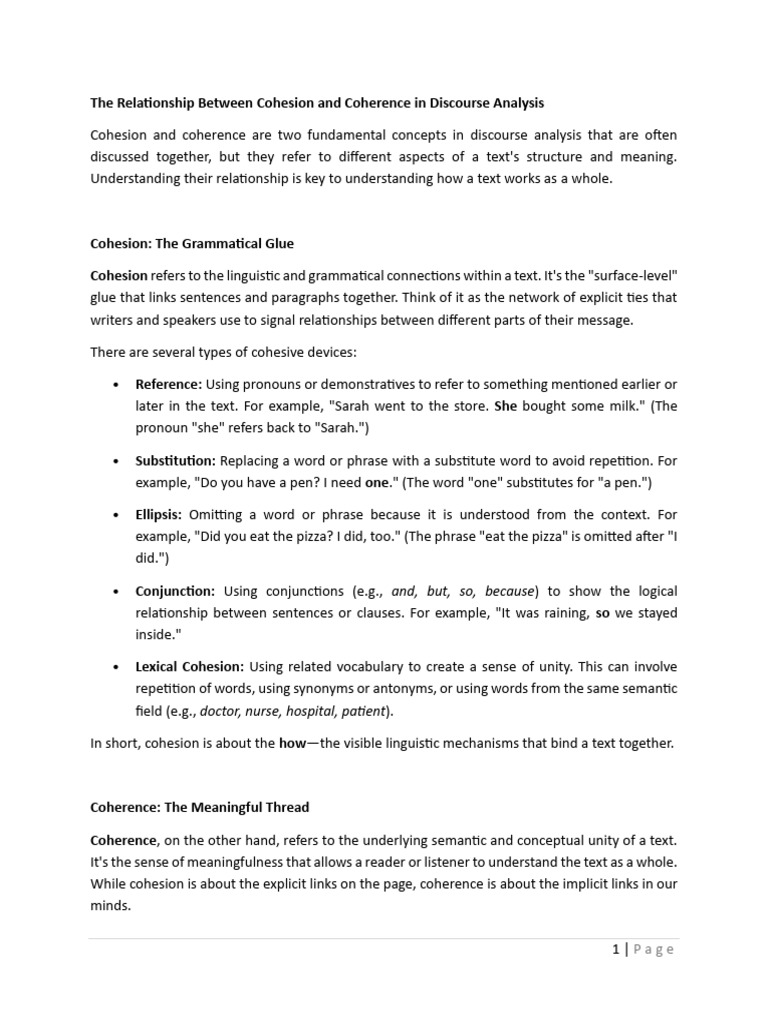 The Relationship Between Cohesion and Coherence in Discourse Analysis ...