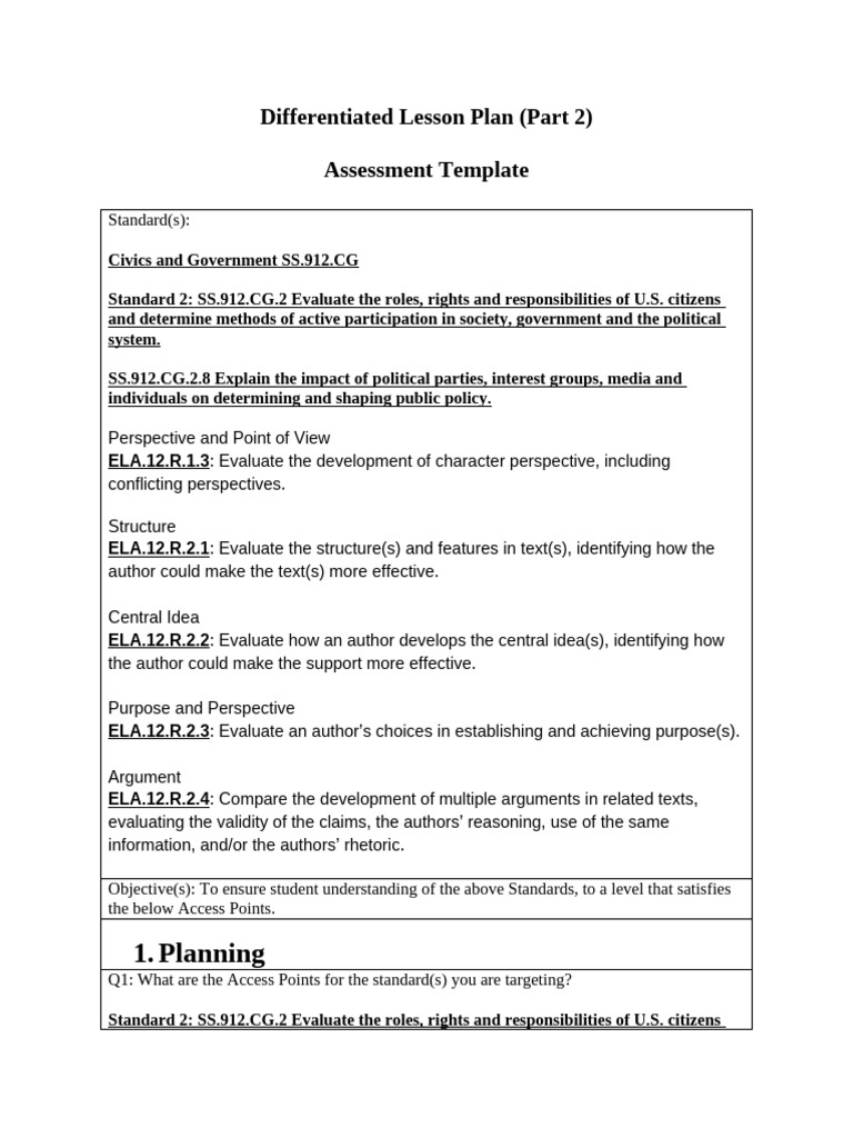 Differentiated Lesson Plan (Part 2) Assessment Template | PDF | Learning Disability | Rhetoric