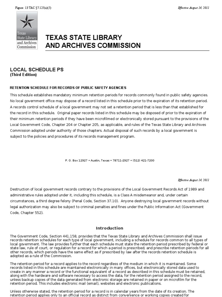 State Records Retention Schedule For Public Safety | PDF | Arrest | Prison