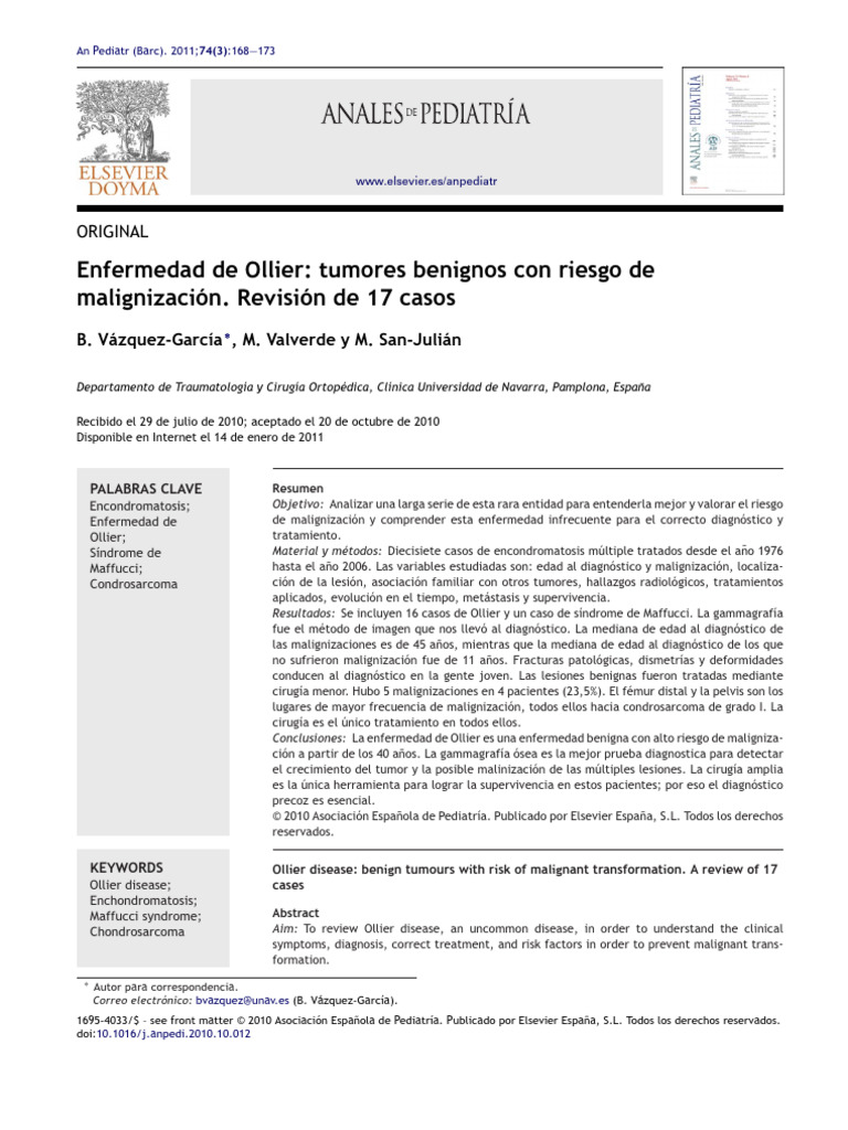 Enfermedad de Ollier: Tumores Benignos Con Riesgo de Malignización ...