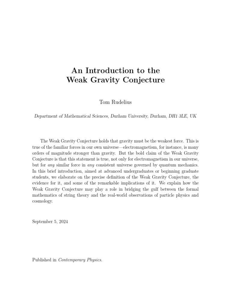 An Introduction To The Weak Gravity Conjecture: Tom Rudelius | PDF ...