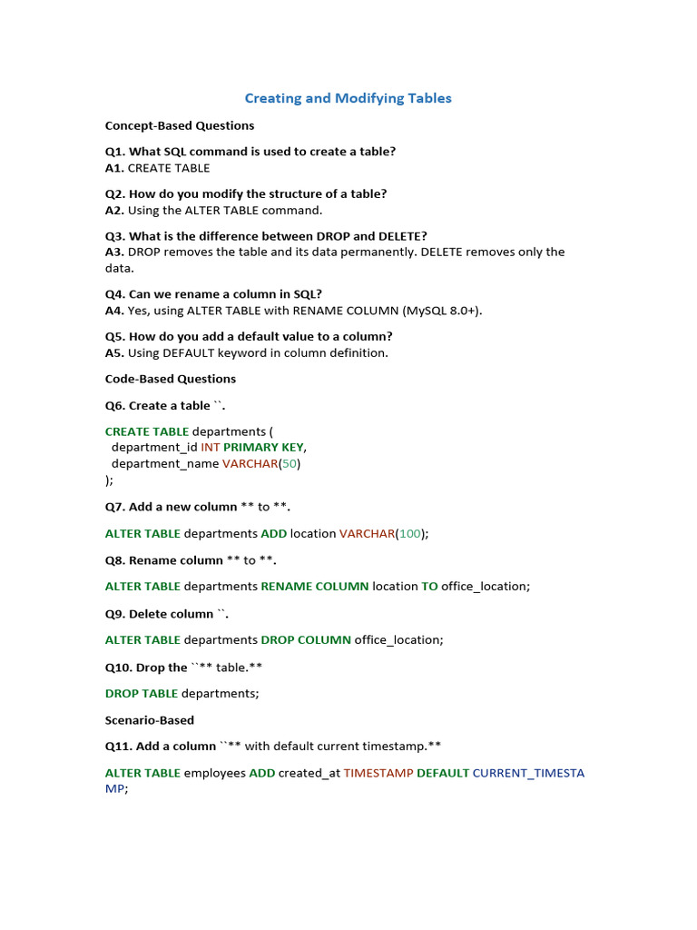 Creating and Modifying Tables | PDF