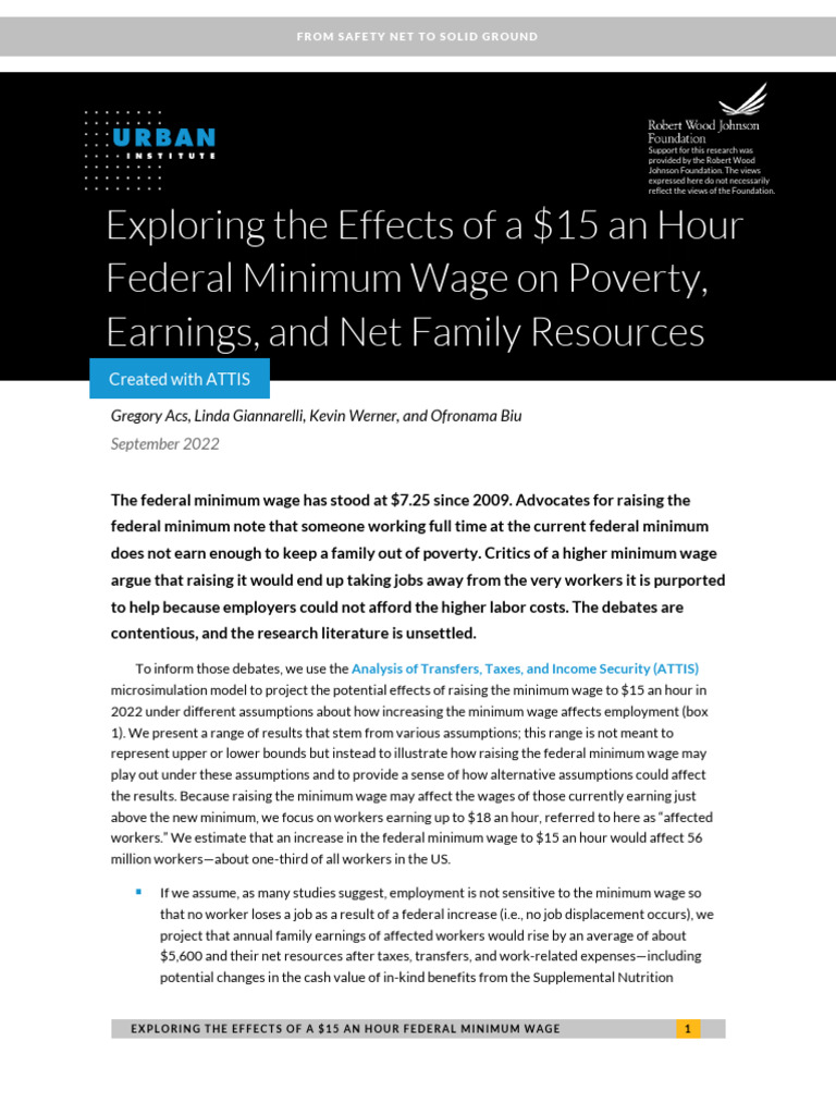 Exploring The Effects of $15 An Hour Federal Minimum Wage | PDF ...