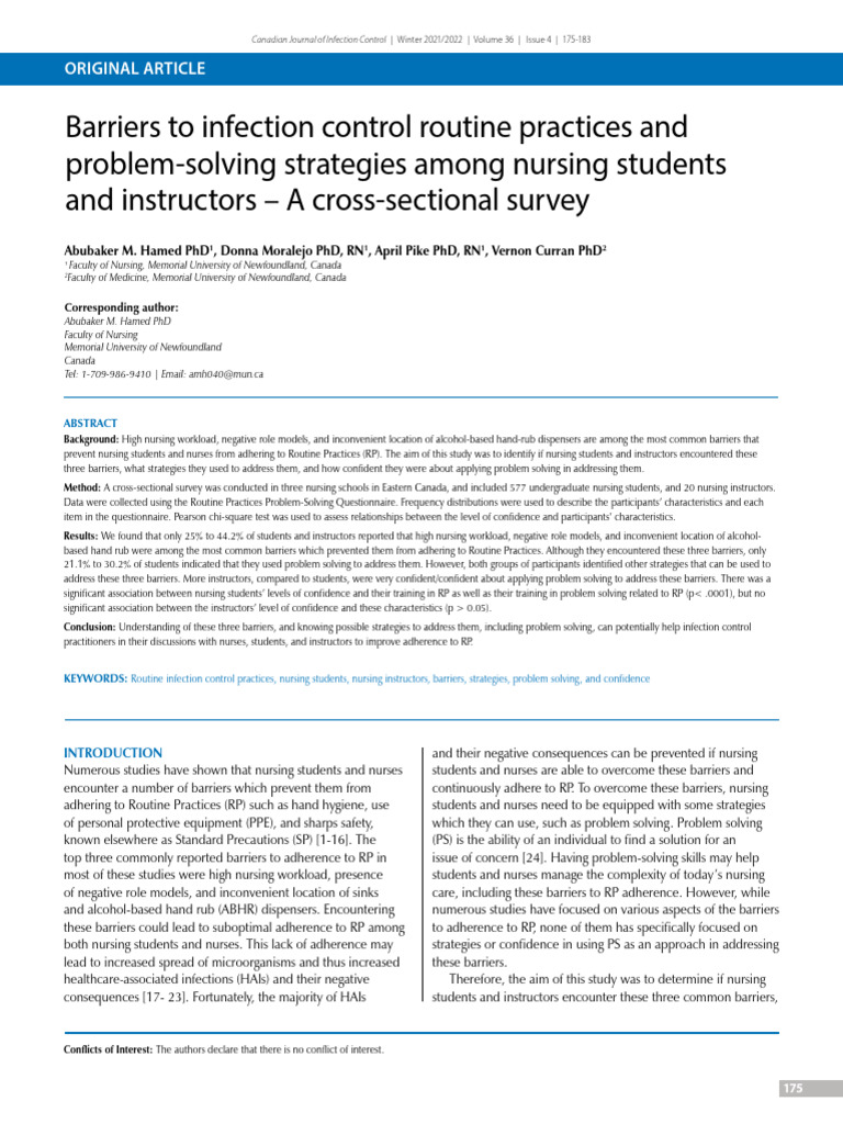 Barriers To Infection Control Routine Practices and Problem-Solving ...