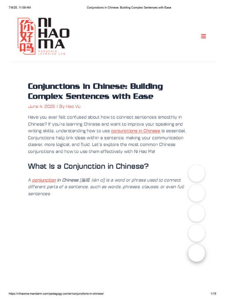 Conjunctions in Chinese - Building Complex Sentences With Ease | PDF ...