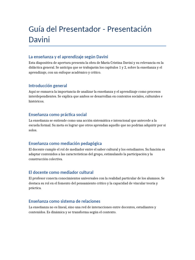 Guia Presentador Davini | PDF | Enseñando | Aprendizaje