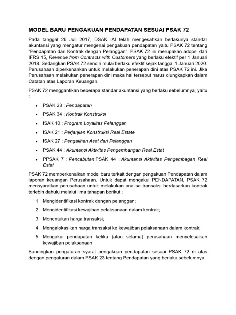 Pengakuan Pendapatan Sesuai PSAK 72 | PDF