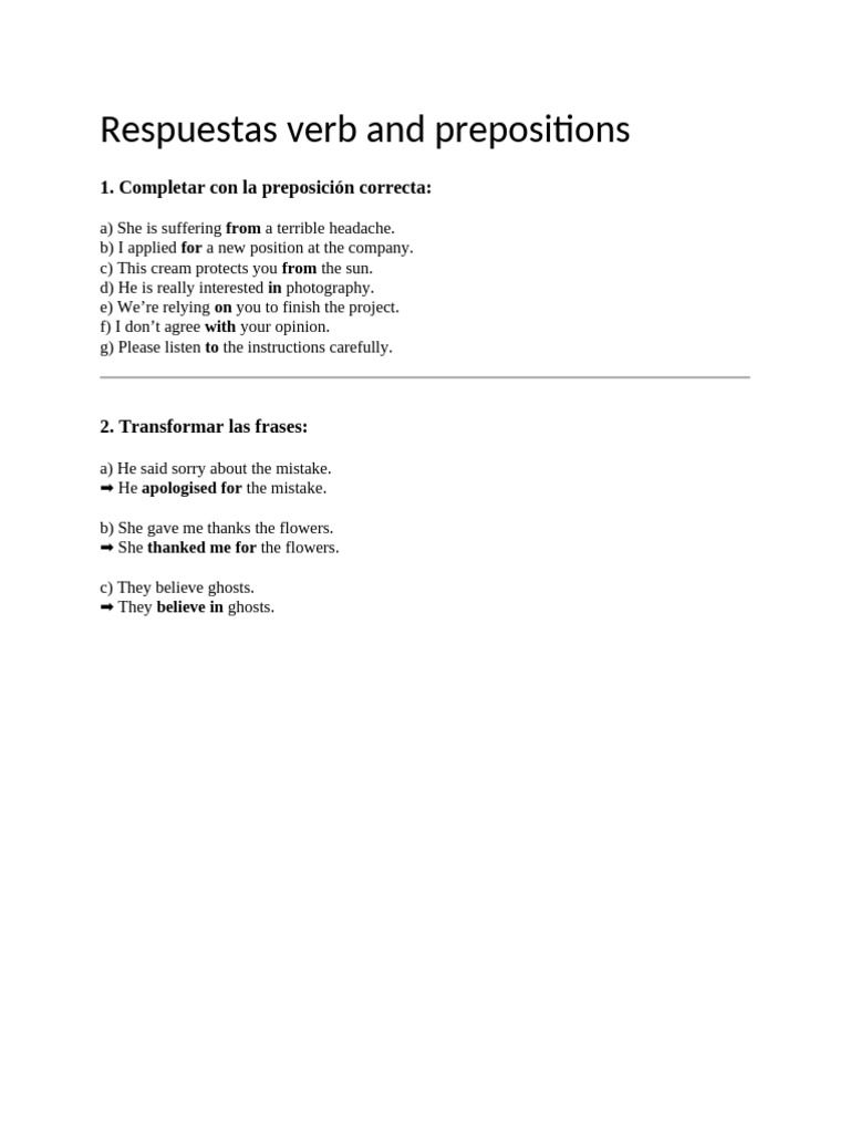 Respuestas Verb and Prepositions | PDF