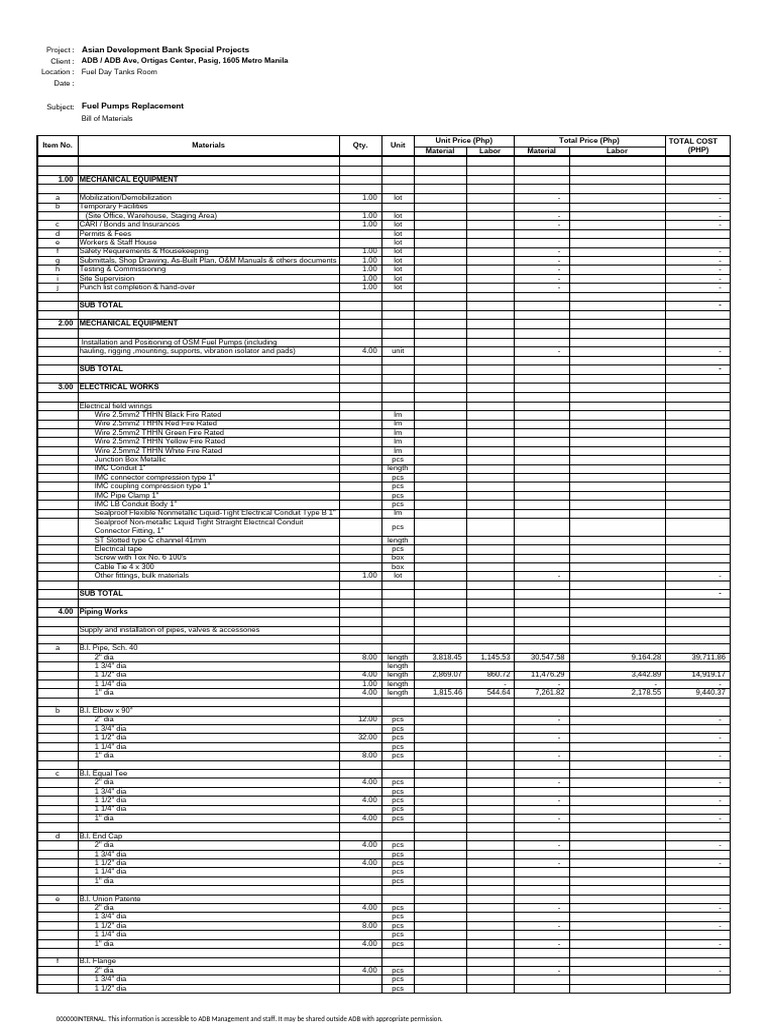 Fuel Pump Replacement BOQ | PDF | Pipe (Fluid Conveyance) | Mechanical Engineering