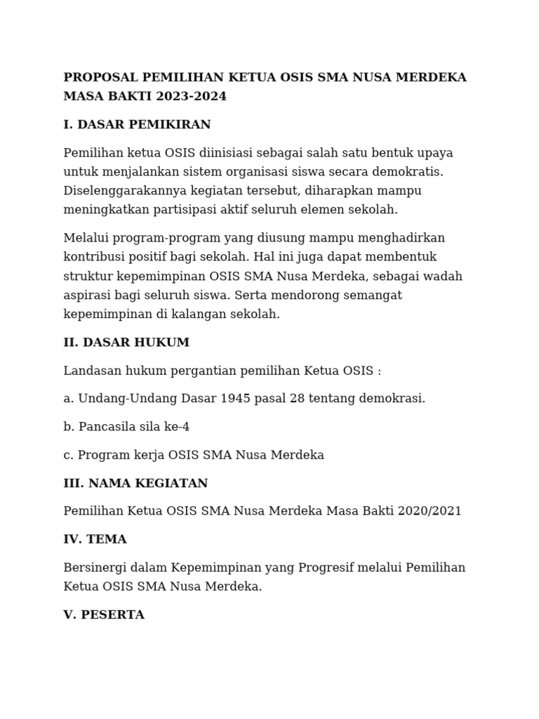 Pemilihan Ketua OSIS SMA Nusa Merdeka 2023 | PDF