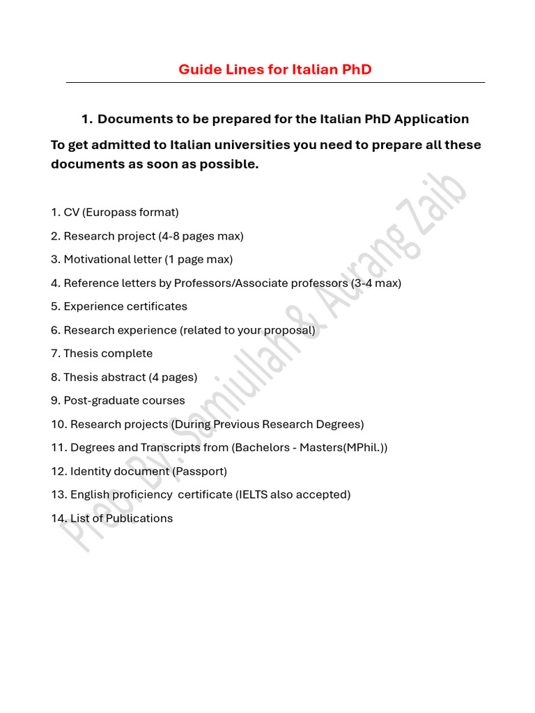 Italian PhD Application Guidelines | PDF | Doctor Of Philosophy | Thesis