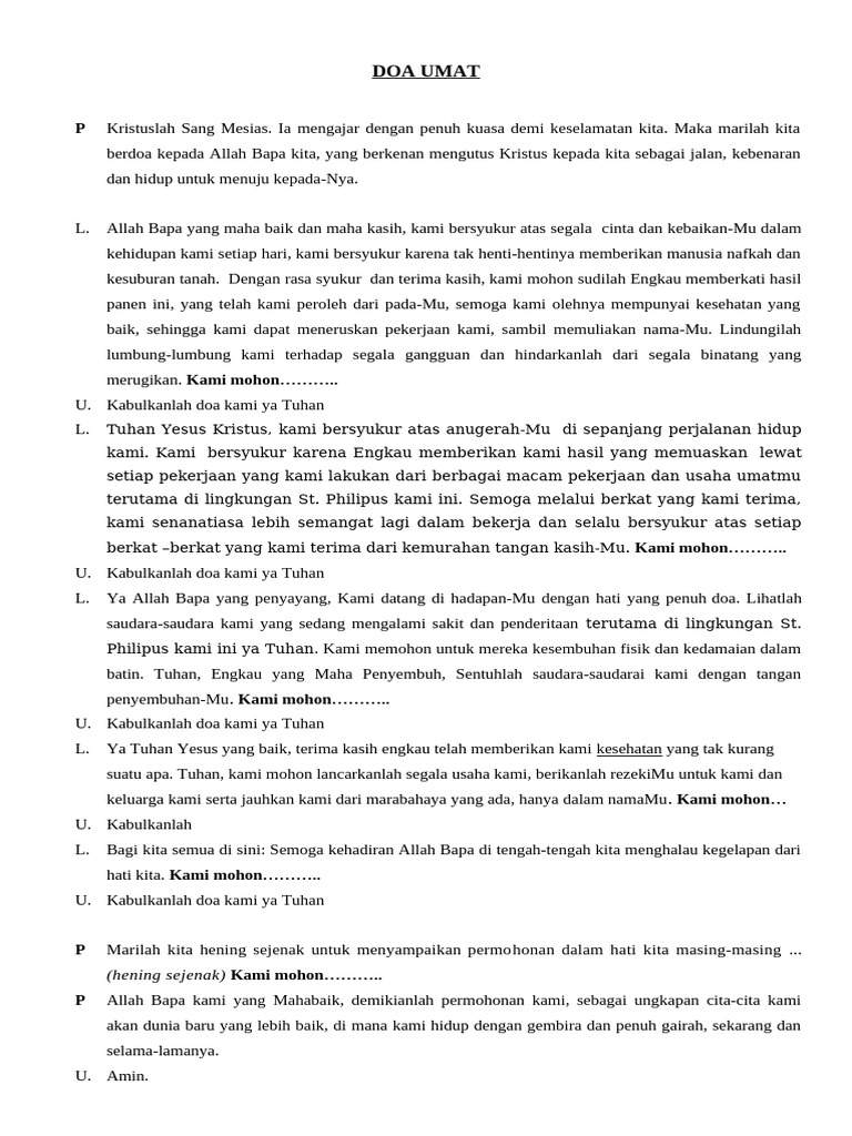 Doa Syukur dan Permohonan Umat St. Philipus | PDF