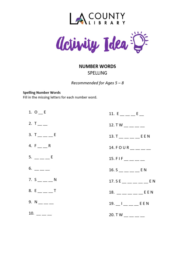 Spelling Practice for Number Words | PDF