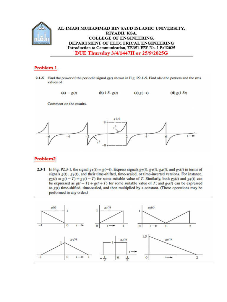 HW1 - EE351 - Fall 2025 | PDF