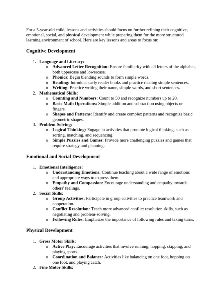 Essential Skills for 5-Year-Olds | PDF | Cognition | Learning