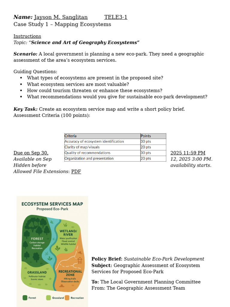 Case Study 1 - Mapping Ecosystems | PDF | Ecosystem | Sustainability
