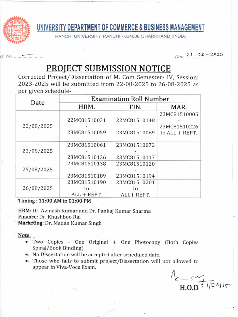 Project Submission Notice | PDF