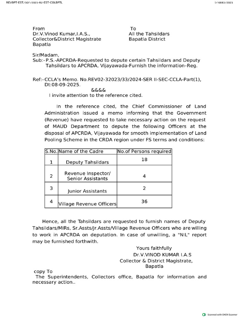 Deputation For APCRDA - 1 | PDF