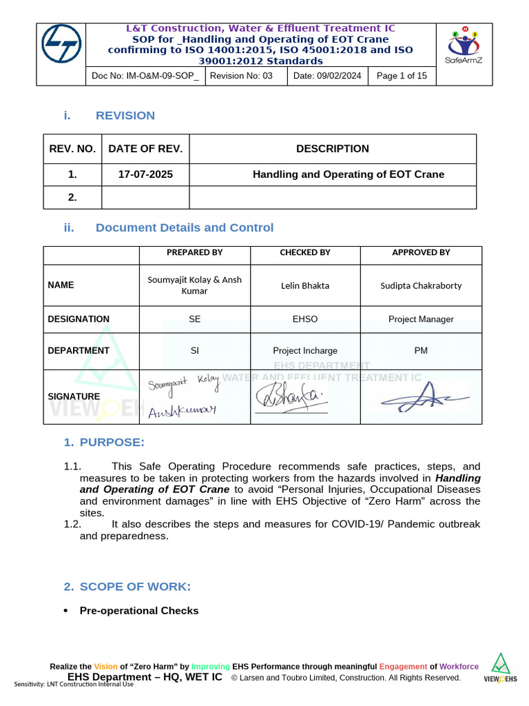 EOT Crane Operation SOP for Safety Compliance | PDF | Crane (Machine ...