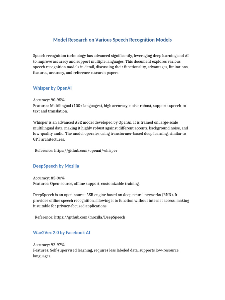 Model Research On Speech Recognition Models | PDF | Speech Recognition ...