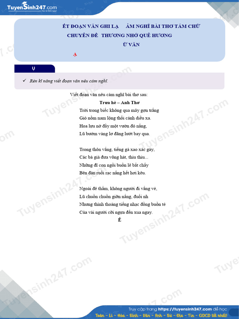 BTVN Viet Doan Van Ghi Lai Cam Nghi Ve Mot Bai Tho Tam Chu 1712721434 | PDF