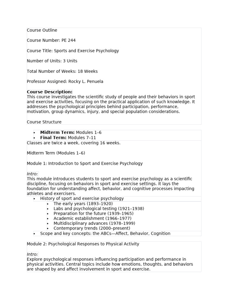 Sports and Exercise Psychology Course | PDF | Psychology | Motivation