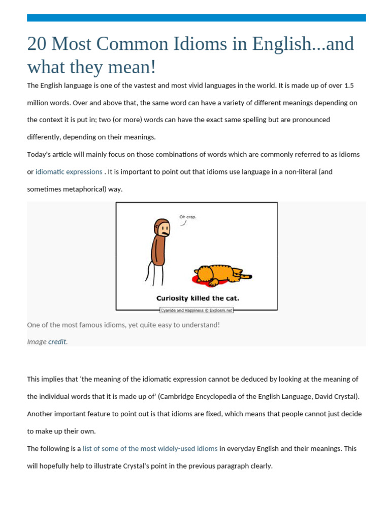 20 Common English Idioms Explained | PDF | Idiom | English Language