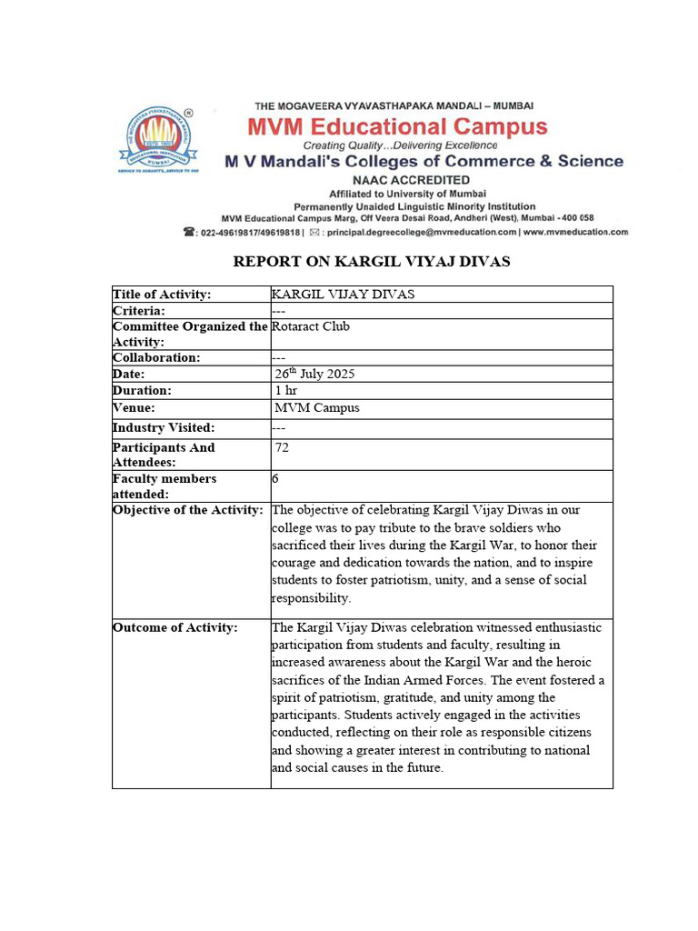 Kargil Vijay Divas Report | PDF