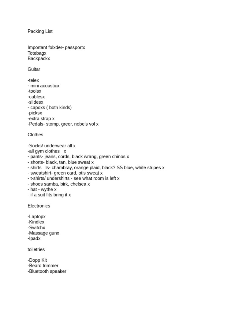 Essential Travel Packing List | PDF