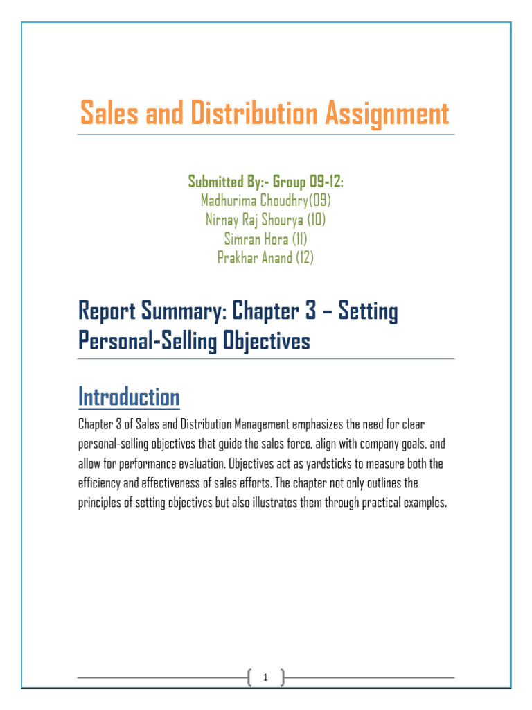 Chapter 3 Summary Report (Roll 09-12) | PDF | Sales | Goal