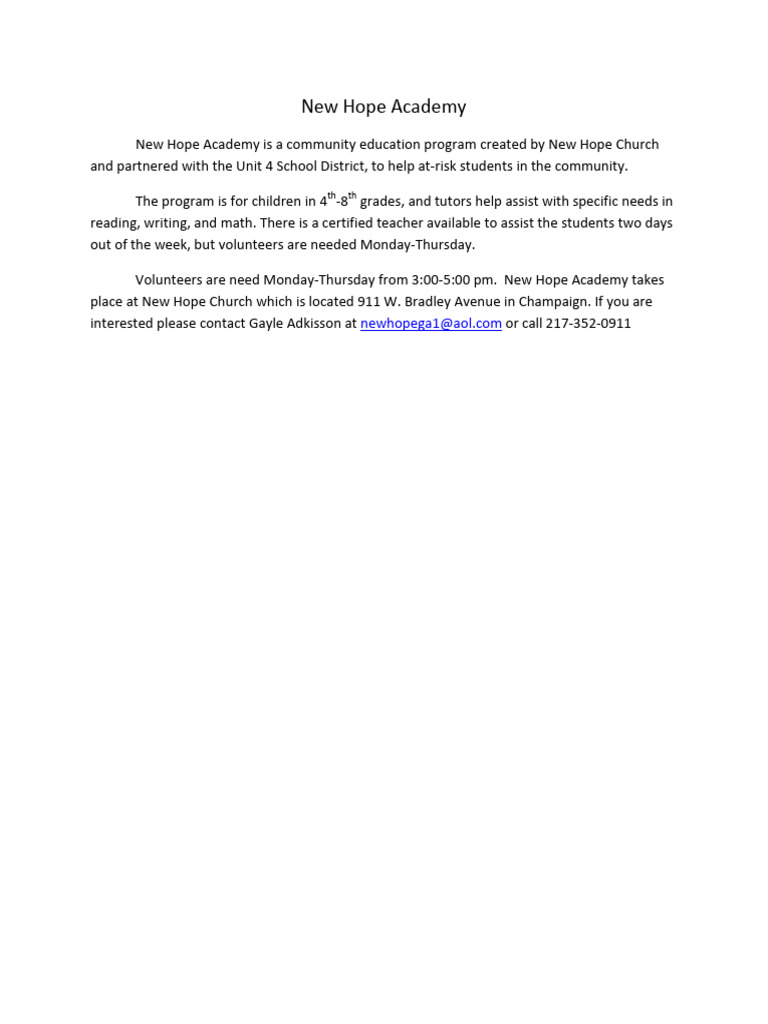 New Hope Academy | PDF