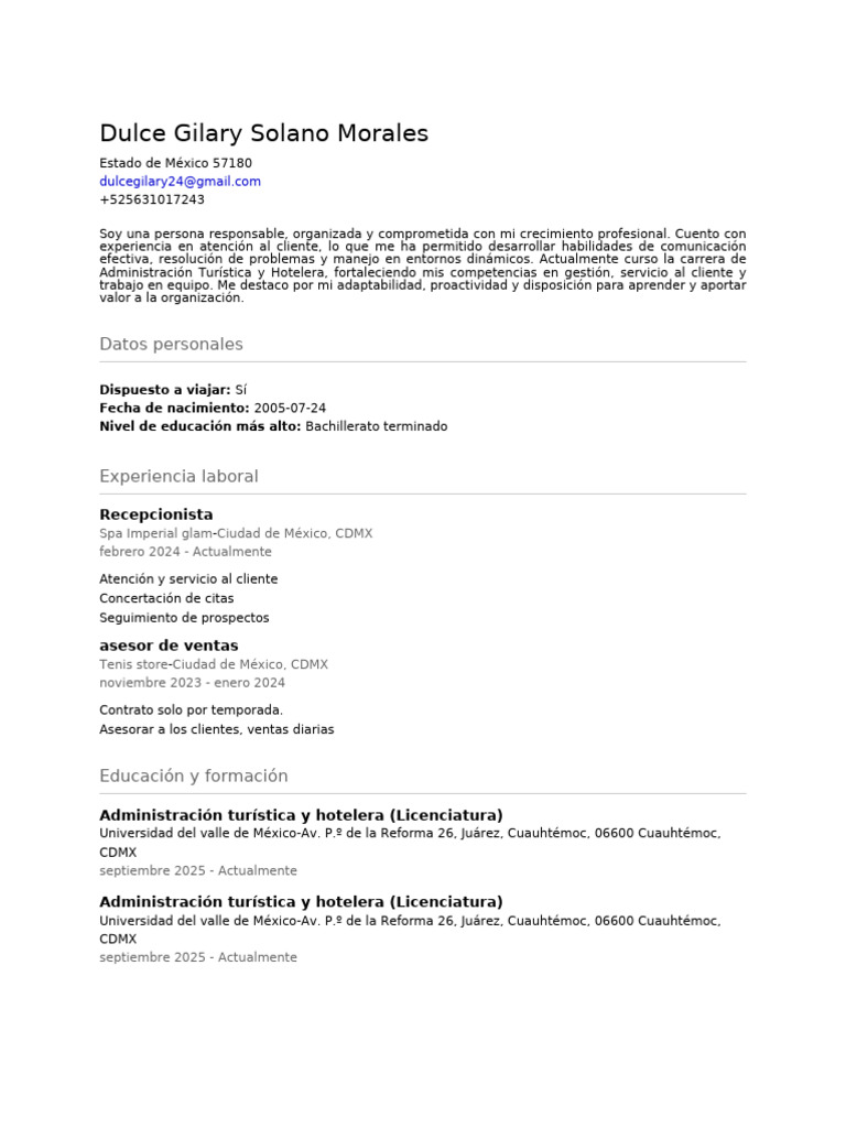 Dulce Gilary Solano Morales: Datos Personales | PDF
